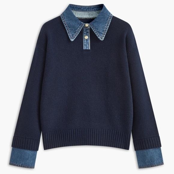 Commense | Sweaters | Commense Denim Collar Buttoned Sweater | Poshmark
